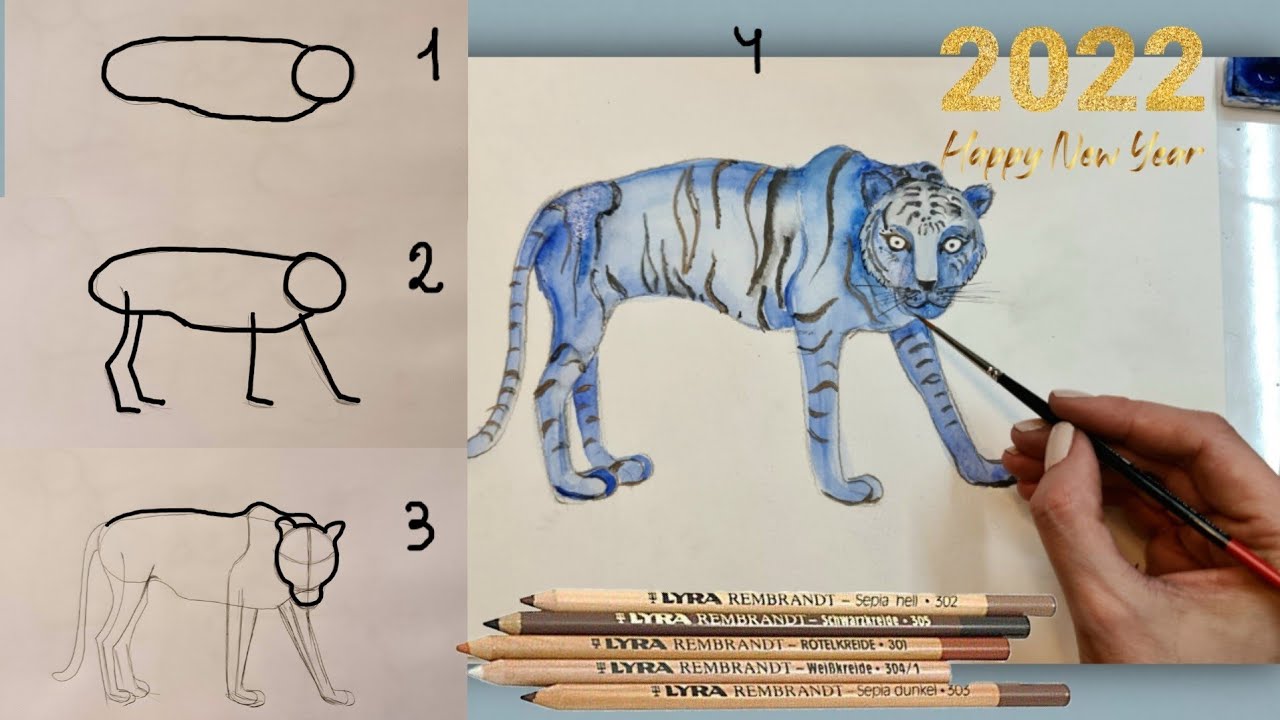 როგორ დავხატოთ ვეფხვი?| 2022 წელი || how to draw a tiger|| step by step ...