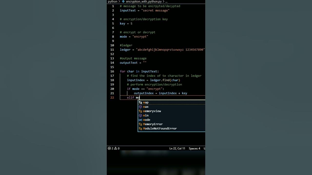 Encryption In Python Python Codingstatus Trending Viral Art Shorts Youtube