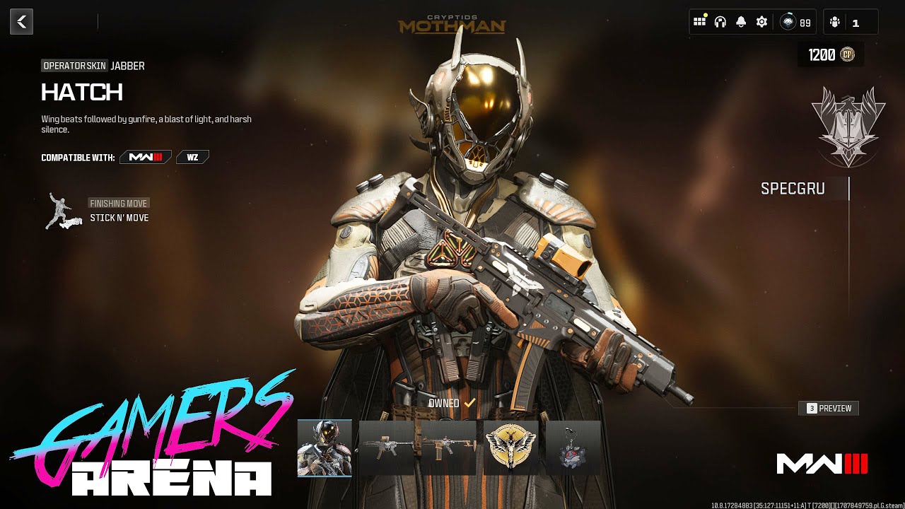 COD MW3 CRYPTIDS MOTHMAN Jabber Operator Skin Hard Unlocked PS XBOX PC ...