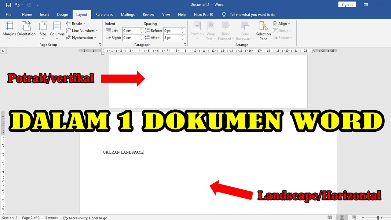 Cara Membuat Ukuran Kertas Berbeda Potrait dan Landscape di Word - YouTube