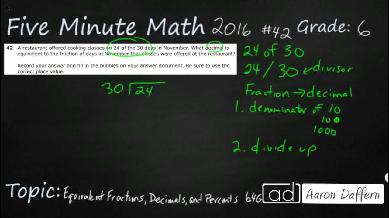 6th Grade STAAR Practice Equivalent Fractions, Decimals, and Percents ...