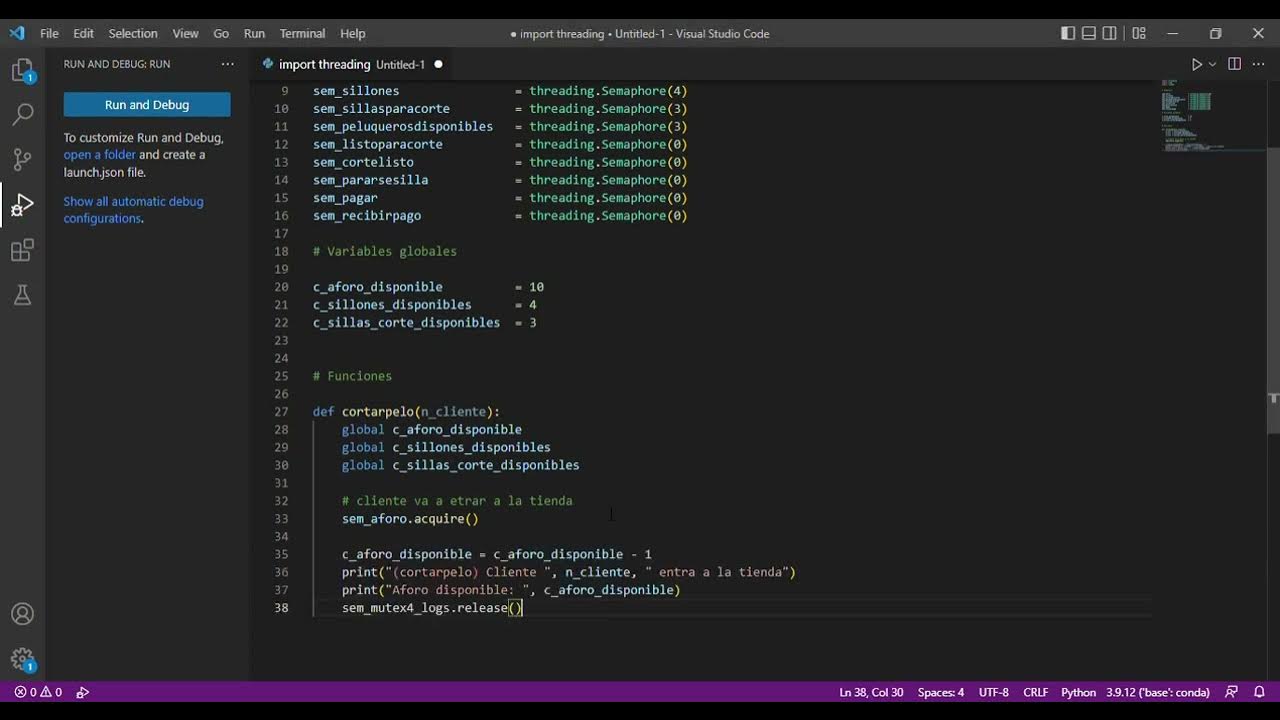 INF2341 Sistemas Operativos: Problema del barbero con Threads y Semaforos en Python - YouTube