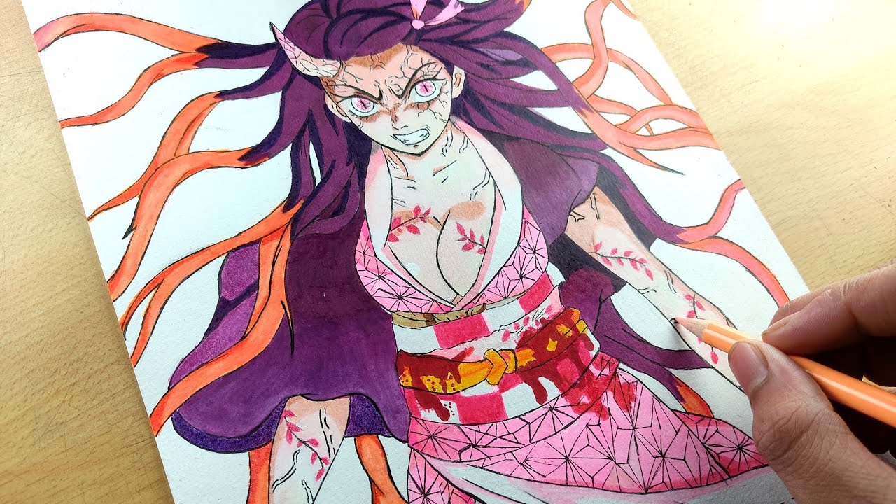 Drawing Nezuko Demon form (Kimetsu no Yaiba) - YouTube