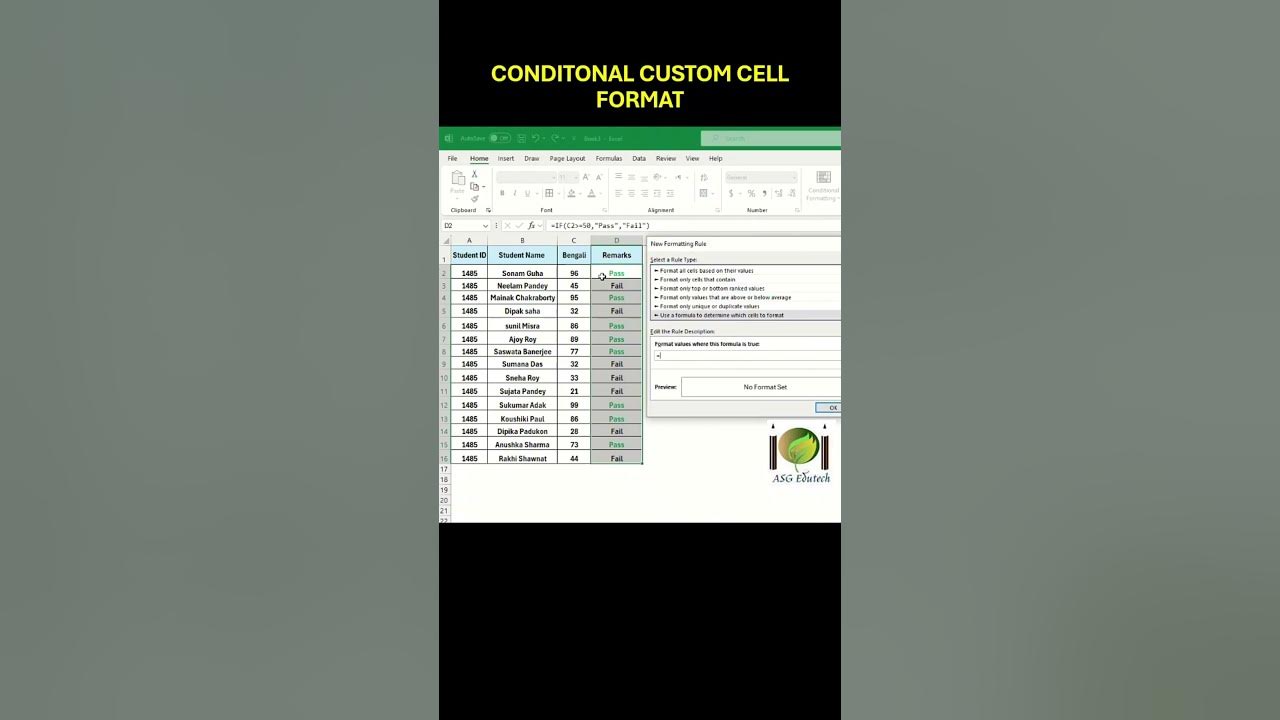 Conditional Custom Cell Formatting in Excel - Formatting #shorts - YouTube