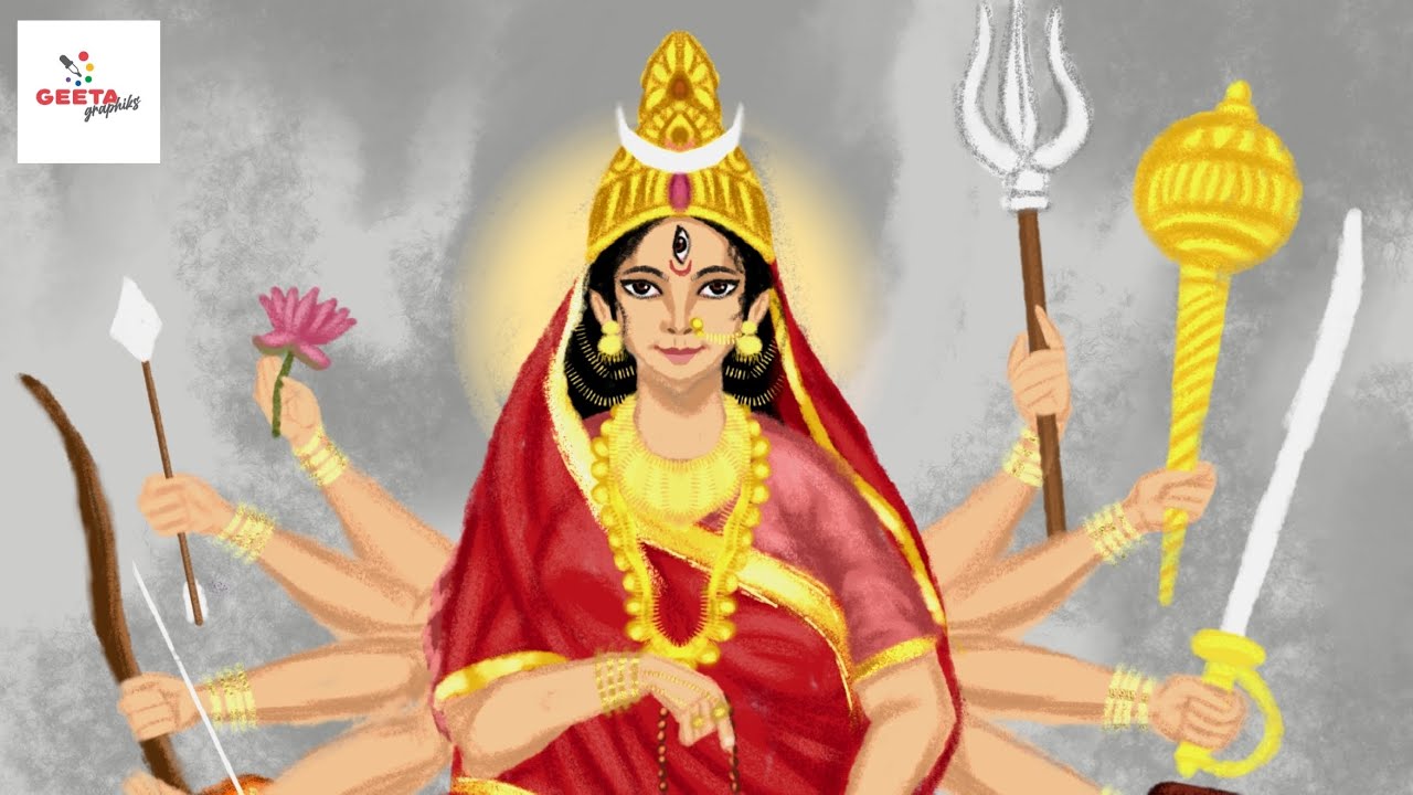Maa Chandraghanta 🩶 | Day 3 | #drawing #art #navratri #hinduart - YouTube