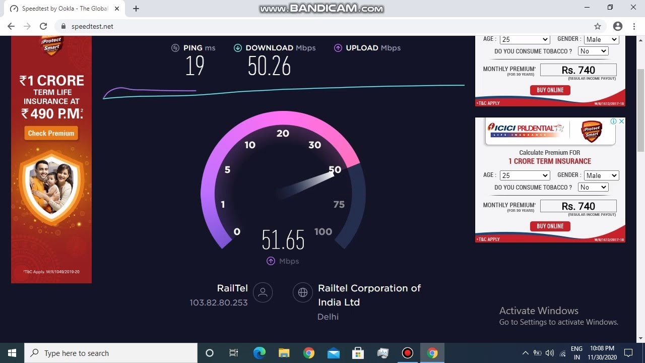 Railwire Broadband FUP50Mbps-5Mbps 1.0TB | speed test - YouTube