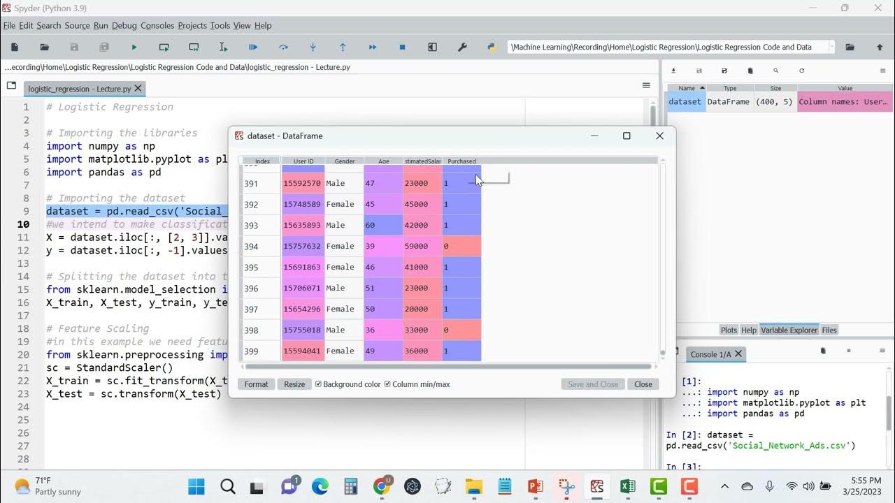 Classification: Logistic Regression 04: Implementation using Python Data Preprocessing - YouTube