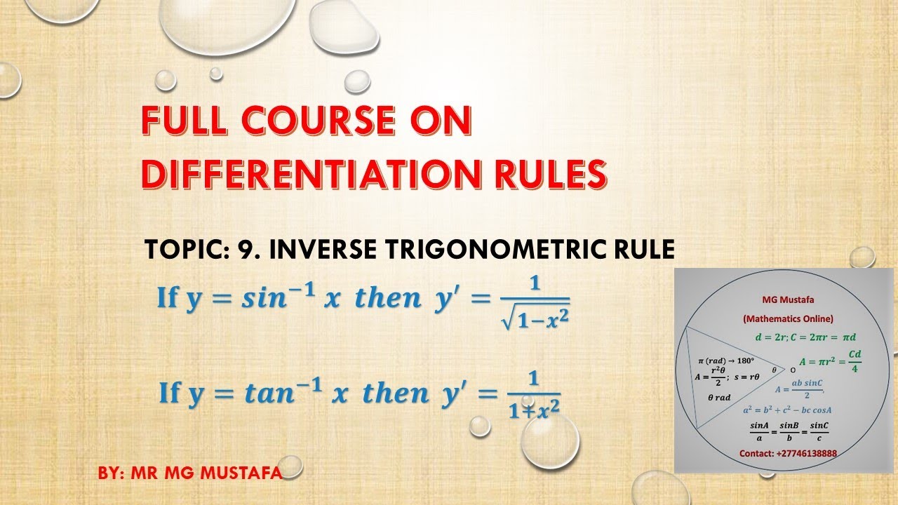 Differentiation Rules - Inverse Trigonometric Rule (9) - YouTube