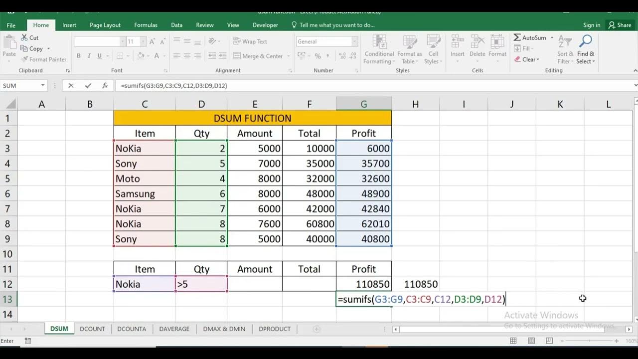 DSUM, DCOUNT, DCOUNTA ,DAVERAGE, DMAX, DMIN & DPRODUCT Function in ...