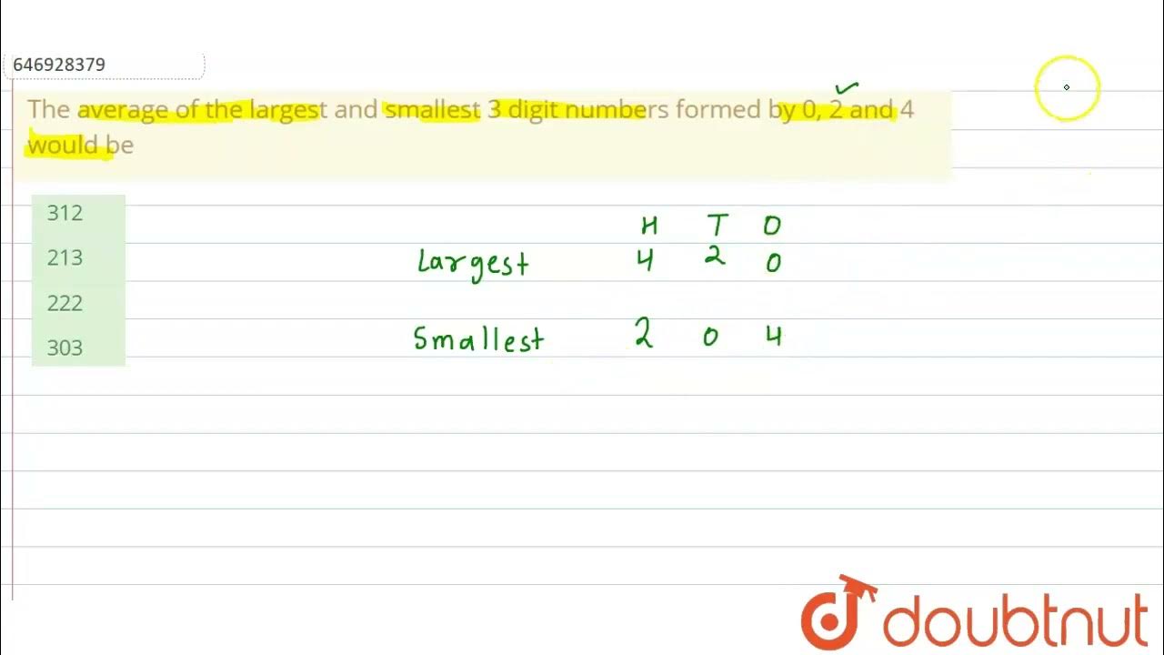 The average of the largest and smallest 3 digit numbers formed by 0, 2 ...