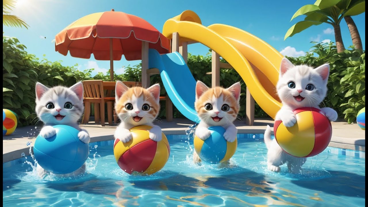 Six Little Kittens Jumping in the Pool | Fun Pool Party Song for Kids ...