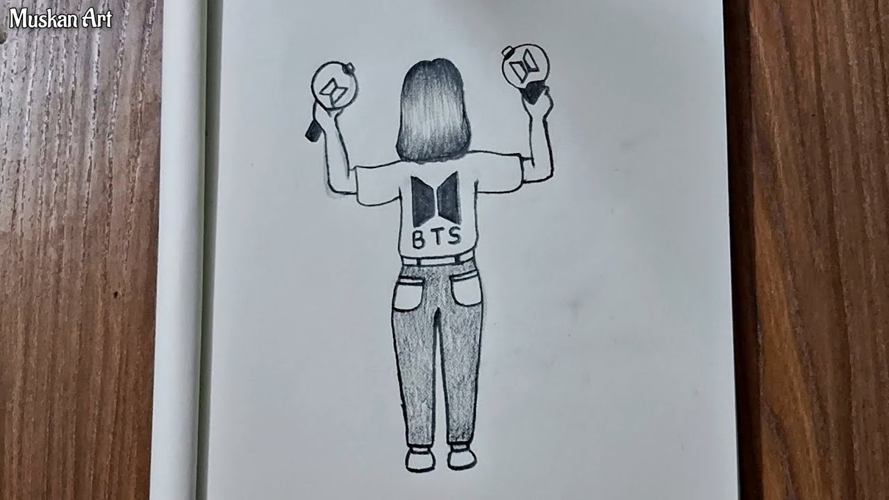 Easy BTS Drawing | BTS girl drawing | Pencil sketch of BTS Army - YouTube