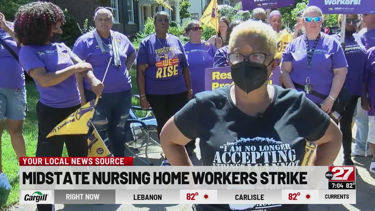 Midstate nursing home workers officially go on strike - YouTube