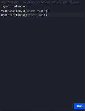 python program to print calendar of any month year - python programming #shorts #trending # ...