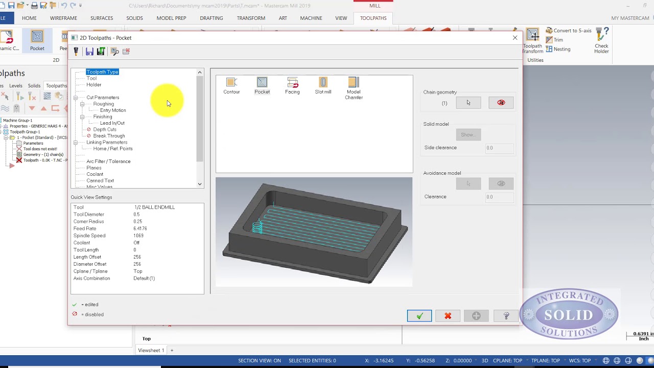 Mastercam 2019: Quick chips 2 Simple Pocket 01 - YouTube