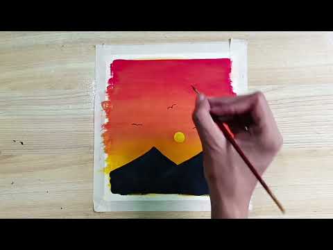 Sunset painting | Poster colour painting ideas for beginners - YouTube