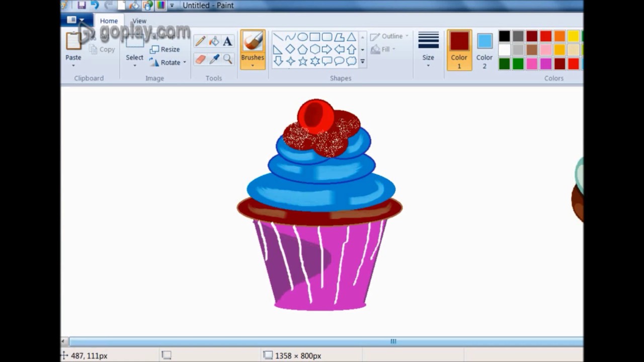 How to Draw Easy Cup Cake? Drawing in Ms paint kids tutoriols - YouTube