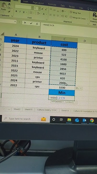 How to use minimum formula in MS -Excel - YouTube