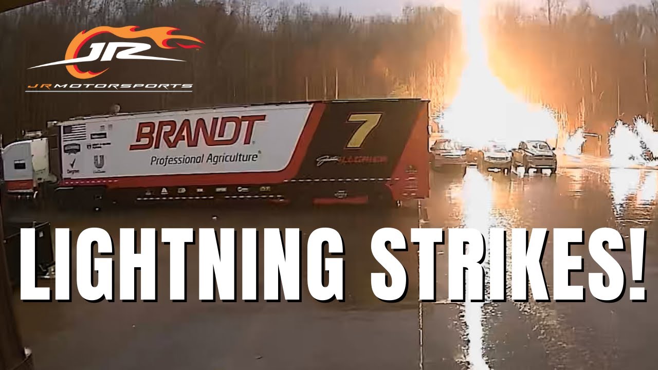 Lightning Strikes at the JR Motorsports Race Shop (All Angles) - YouTube