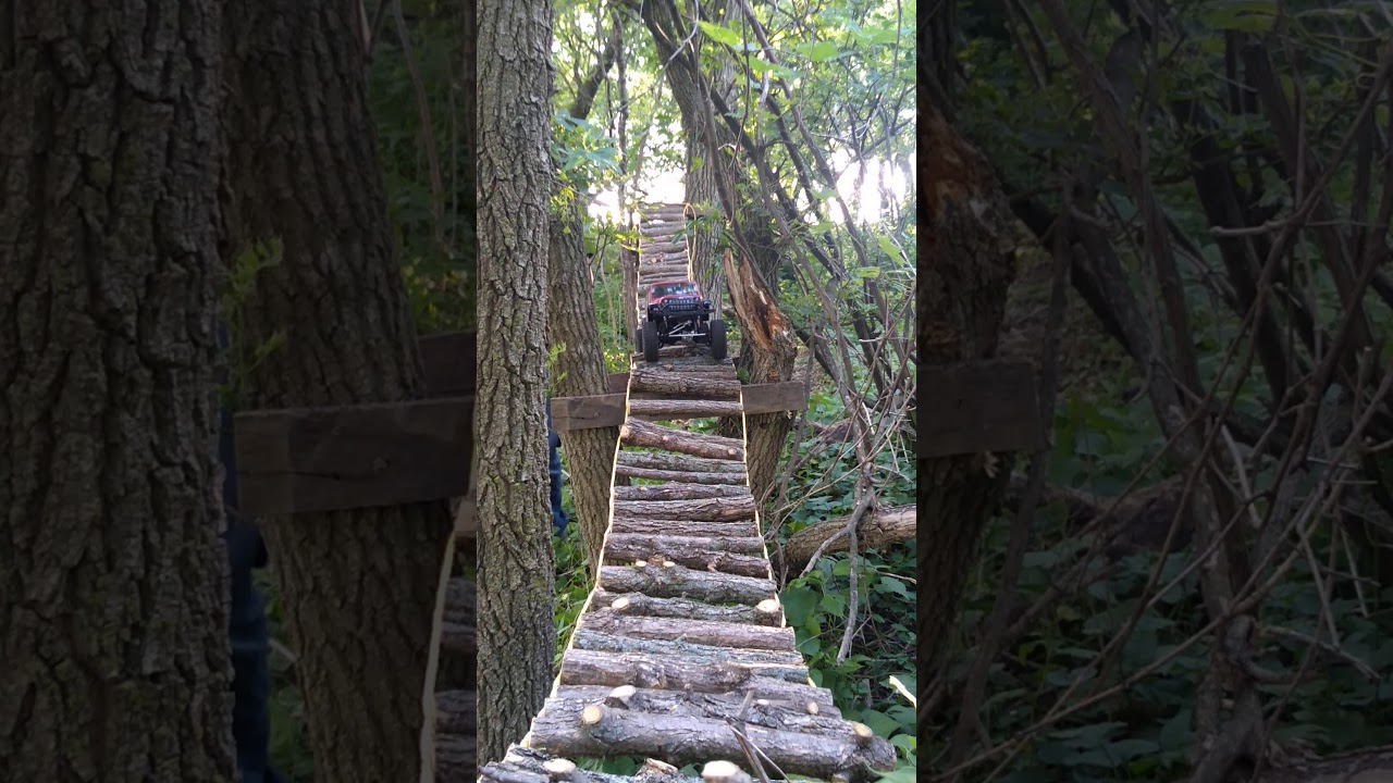 Unnamed RC crawler course, 18ft log rope bridge - YouTube