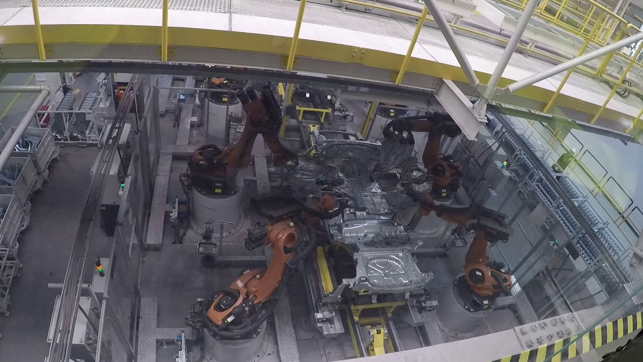 Above the body shop at the Lynk & Co factory in Zhangjiakou, China ...