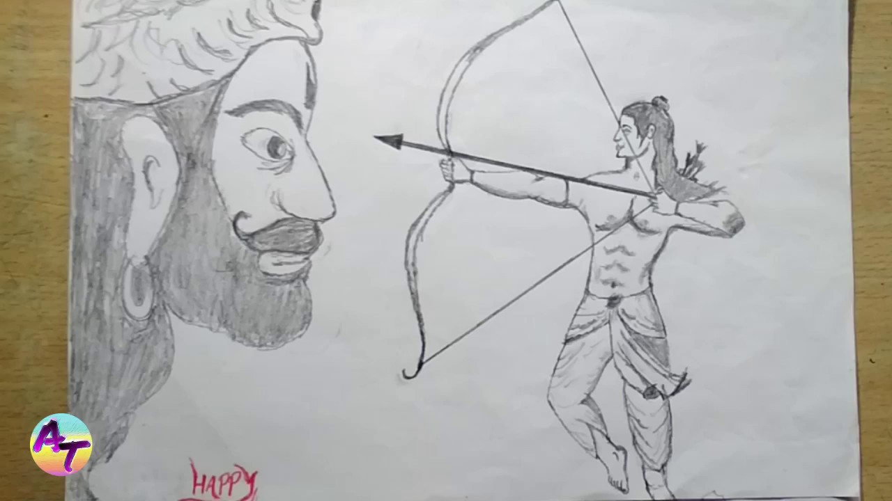 How to draw dusshra sketch by pencil step by step? - YouTube