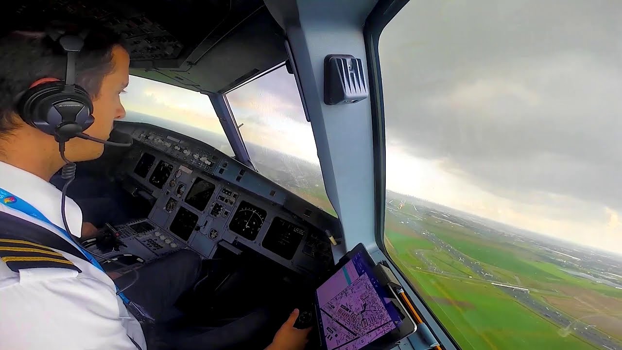 HD - A320 Cockpit Go-around and landing in rain - Amsterdam, AMS/EHAM ...