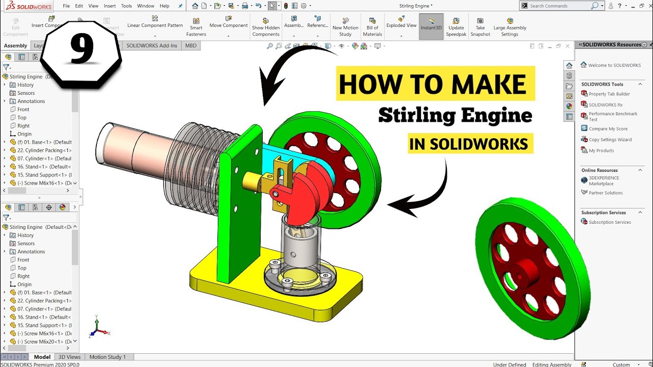 [Part-9] Stirling engine | Solidworks beginners | Flywheel - YouTube