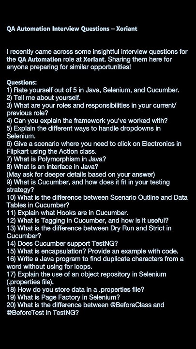 2024-Xoriant round-1 -Interview Questions asked for Automation QA JAVA | SDET/QA Automation ...