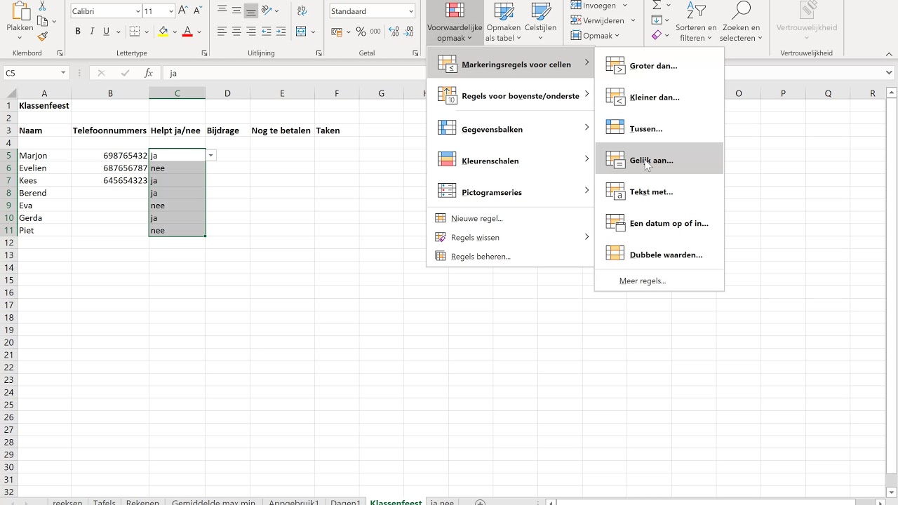 Excel 4 3 VoorwOpmaak ja nee - YouTube
