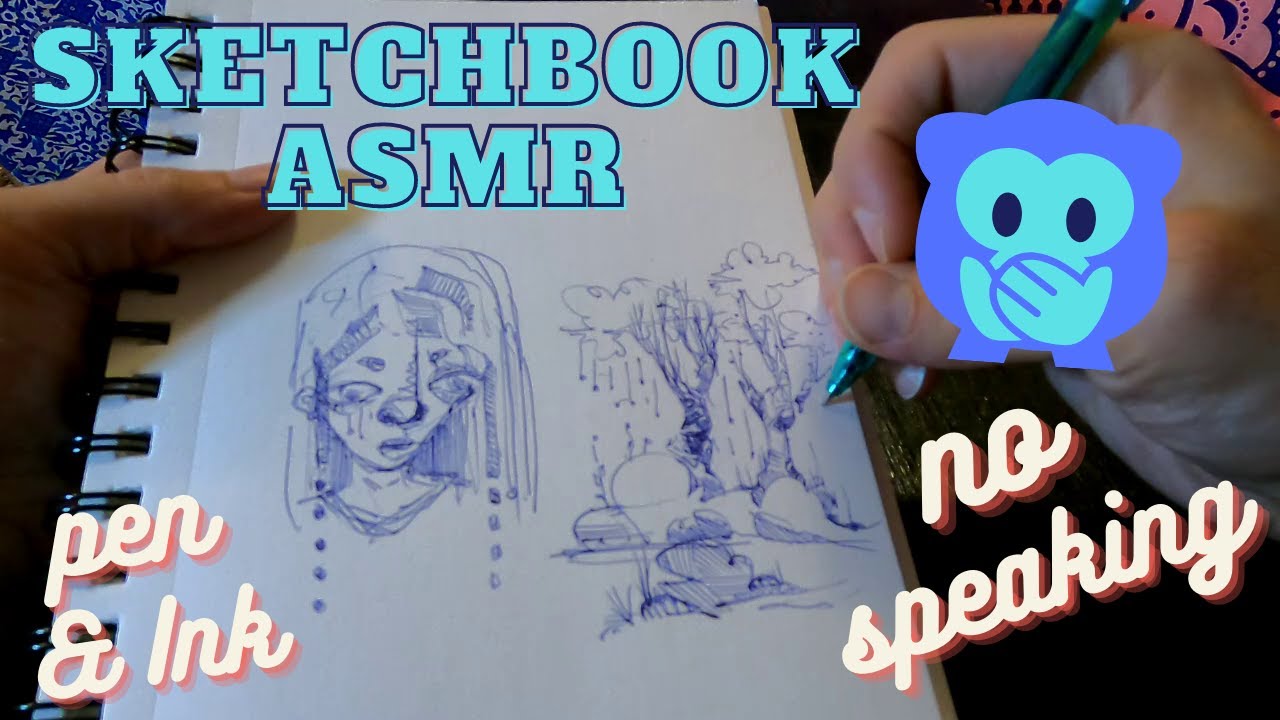 ASMR Sketchbook Doodling and Drawing Tree and Face, Pen On Paper Sounds ...