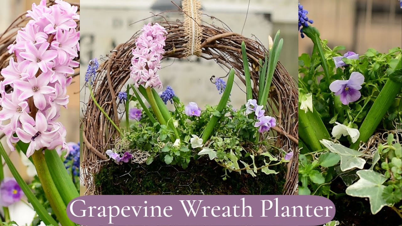 Creating a grapevine wreath planter using spring flowers & moss - YouTube