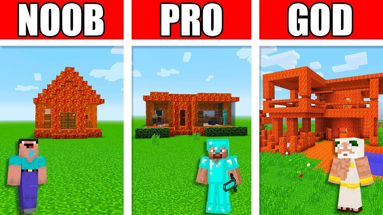 Minecraft Battle NOOB vs PRO vs GOD_ LAVA HOUSE BUILD CHALLENGE ...