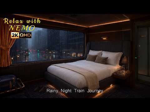 Rainy Night Train Journey 🚂 Relaxing Rain & Train Sound / Dimly Lit Sleeper Train Ambience for Sleep