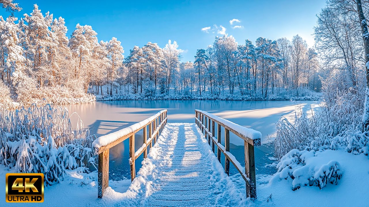 ️ 4K Winter Landscape, Relaxing Nature Sounds, Soothing Piano Music ...