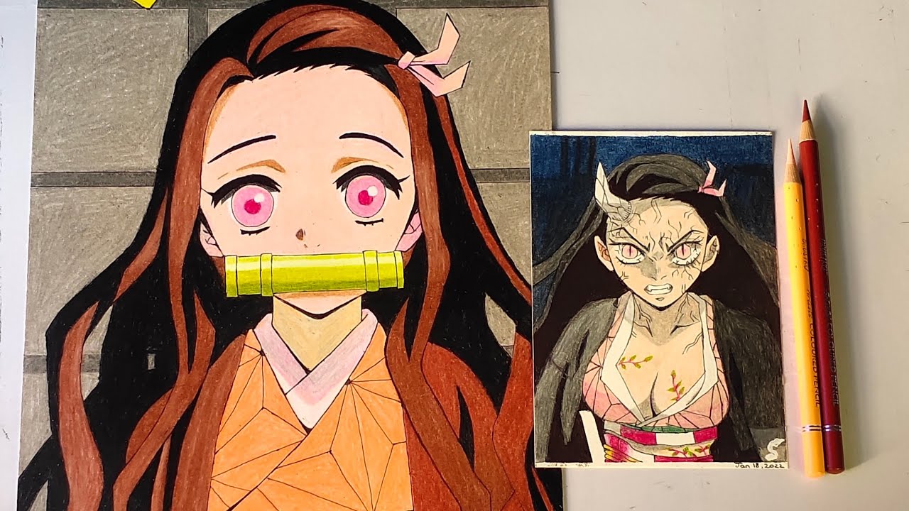 HOW TO DRAW NEZUKO KAMADO - DEMON SLAYER WITH COLOURED PENCILS ...