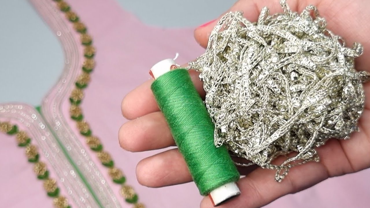 Golden Dori और Thread से बनाएं ख़ूबसूरत Neck Design/ Beautiful Sewing ...
