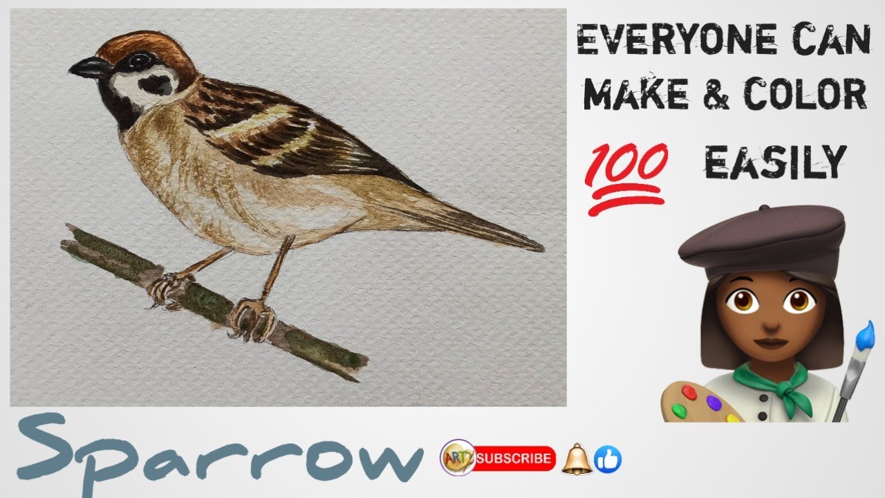 Sparrow drawing | How to make sparrow drawing | watercolor bird - YouTube