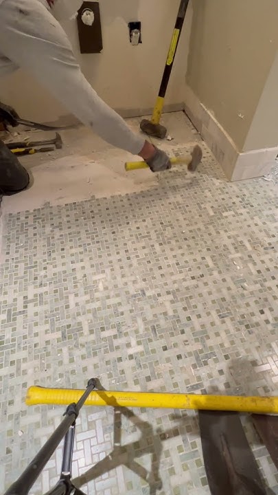 Fastest way to remove mosaic tile flooring with basic hand tools - YouTube