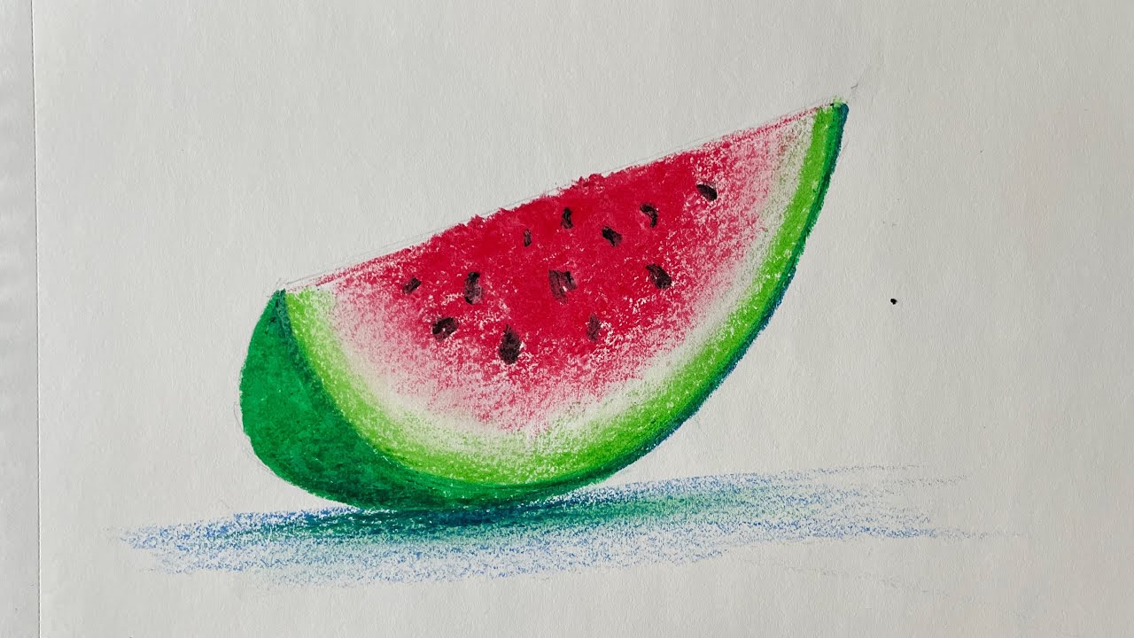 How to draw a slice of watermelon with oil pastel colours - YouTube