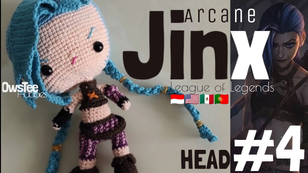 Jinx ARCANE Amigurumi #4/Head | League of legends | 🇮🇩🇺🇲🇲🇽🇵🇹 - YouTube