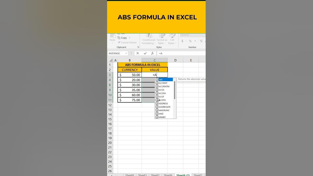 ABS FUNCTION IN #EXCEL #excelshorts #excelshorts #microsoftexcel #msexcel #exceltips # ...