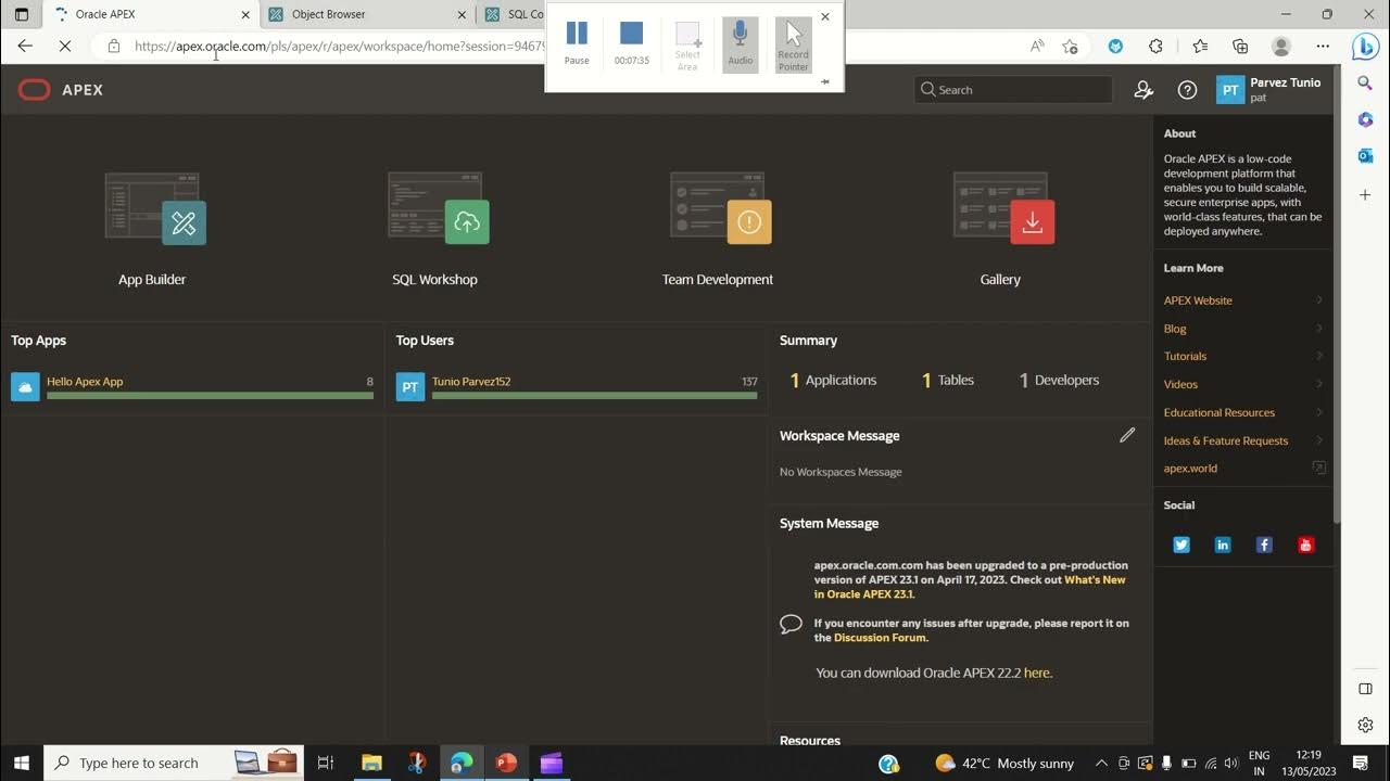Oracle Apex Tutorial 2 - Create DB objects using SQL workshop - YouTube