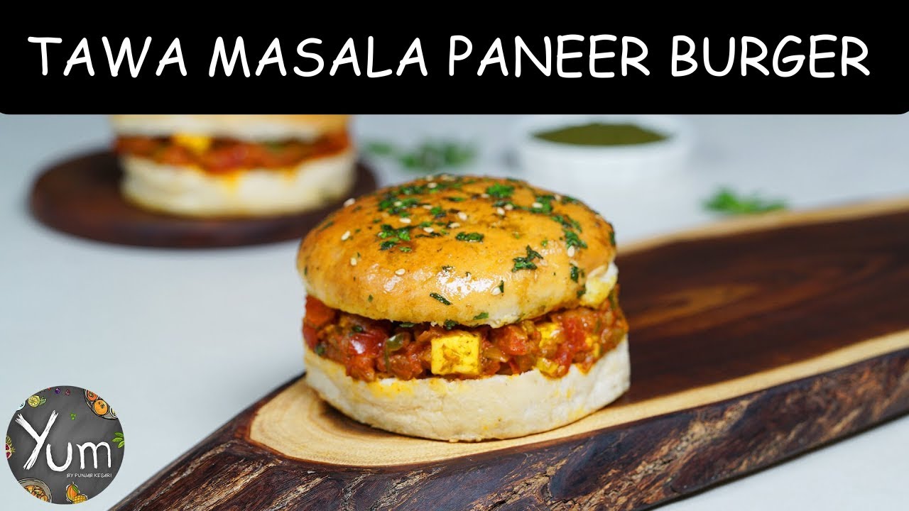 street style tawa masala paneer burger recipe - with pav bhaji masala ...