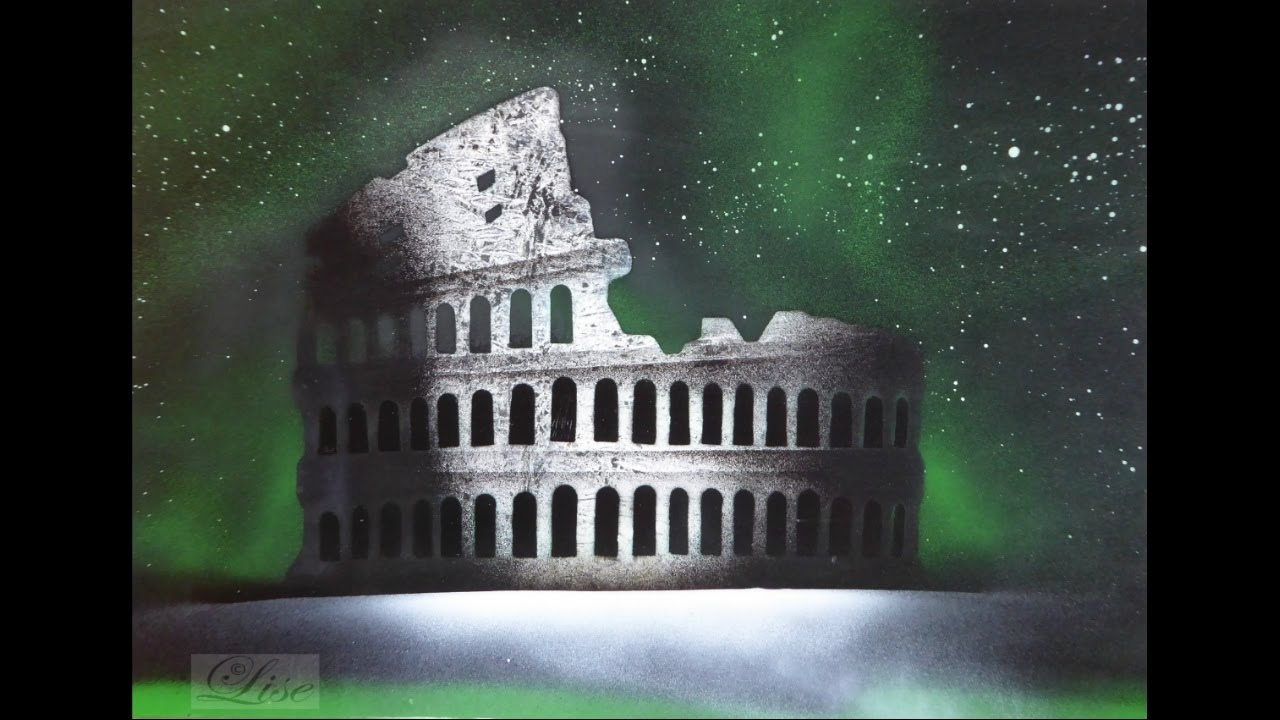 Spray paint art - Northern light & Colosseum - made by Lise - YouTube