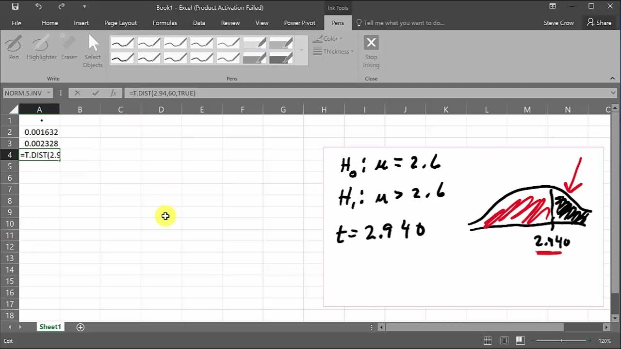 Excel - T-Distribution : How to use T.DIST Function In Excel - YouTube