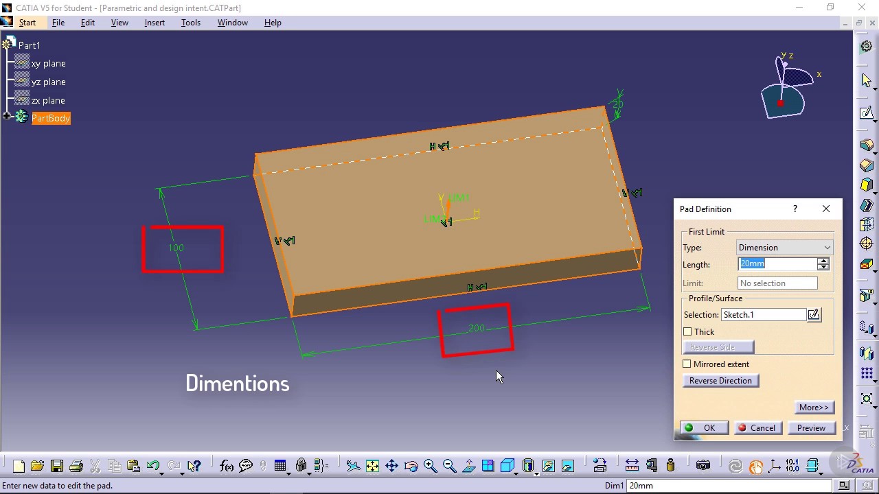 02 CATIA V5 User Interface Parametric Modeling - YouTube