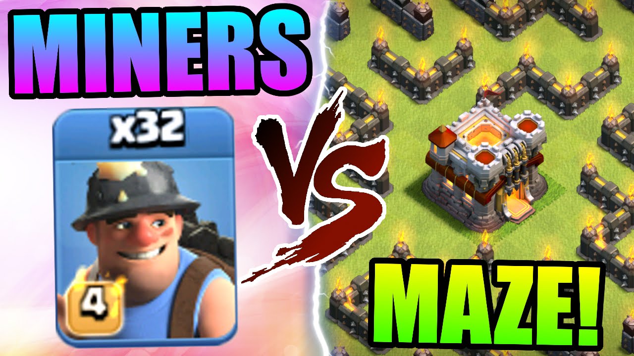 Clash Of Clans | MAX MINERS vs MAZE BASE!! | INSANE TROLL BASE DEFENSE ...