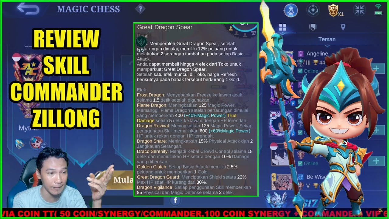 REVIEW SKILL COMMANDER ZILONG DAN PENGGUNAAN NYA DI MAGIC CHESS - YouTube
