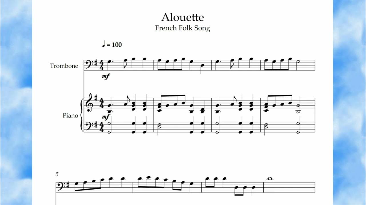 Alouette - French Folk Song (Trombone + Piano) - YouTube